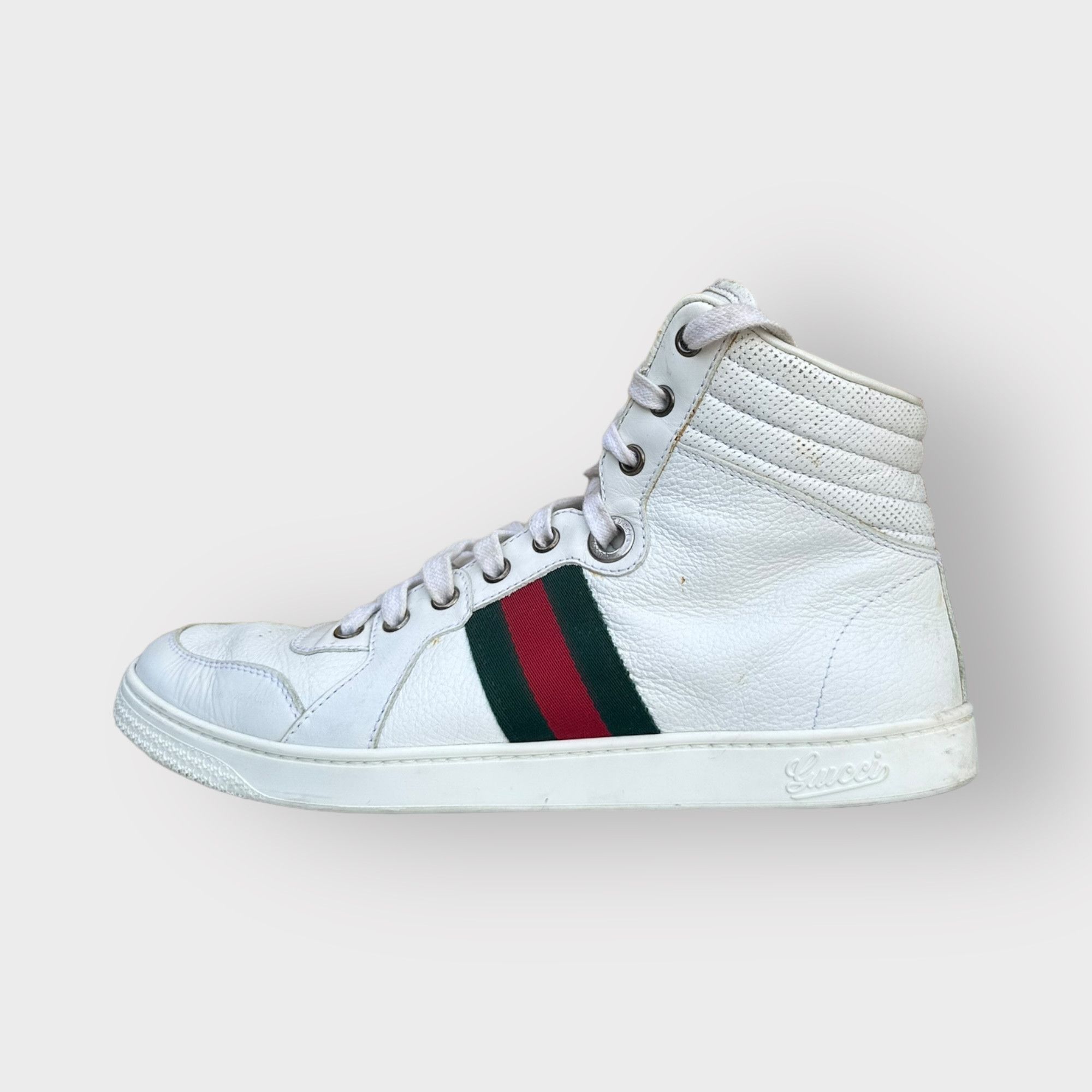 Gucci Gucci High-top Sneakers White Classic Web Leather Shoes | Grailed