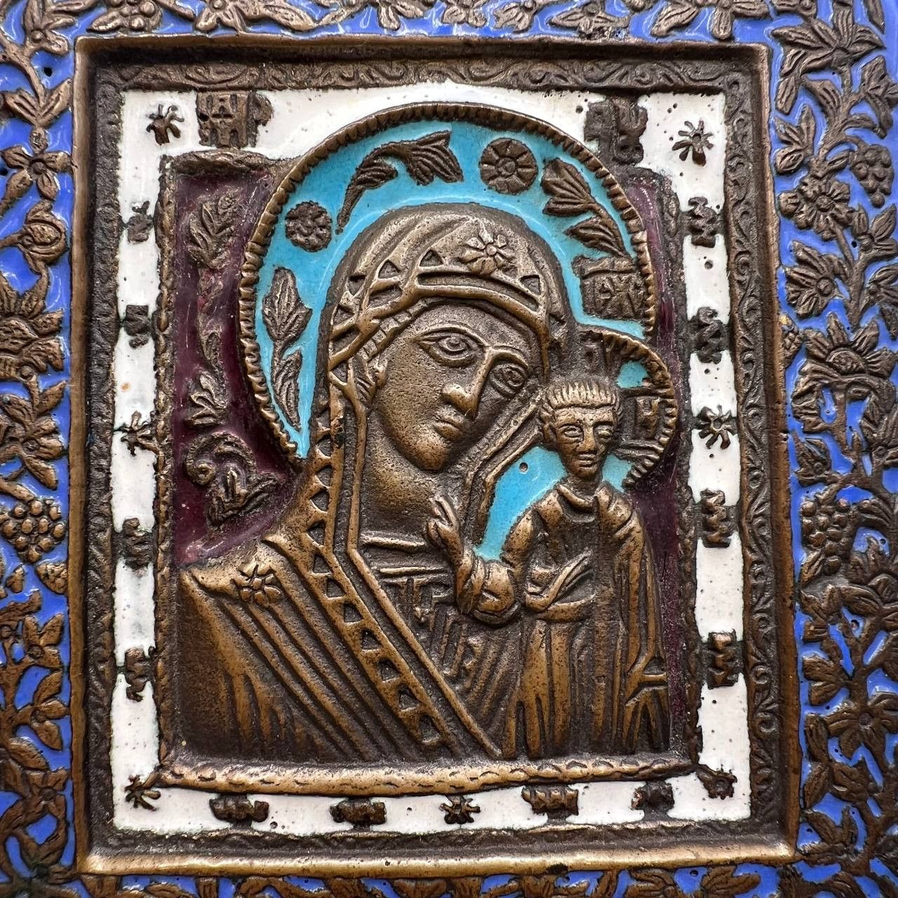 Vintage Antique Christian Icon Bronze Hot Enamel Mother of God jesus ...