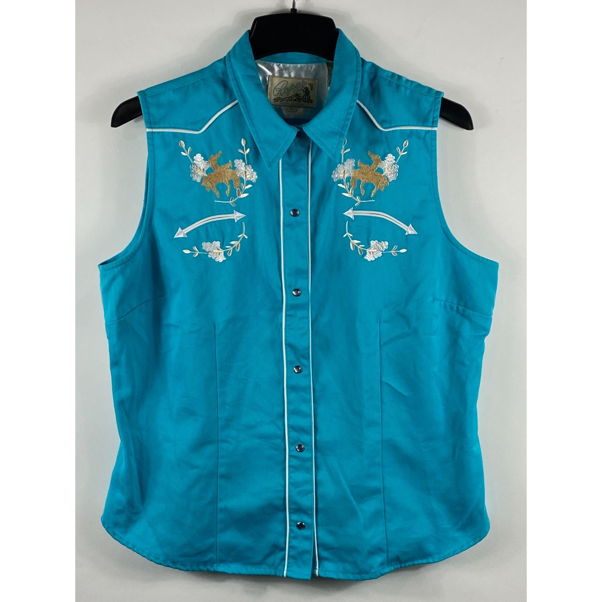 Roper Vintage Roper Embroidered Western Collard Vest Teal Blue XL | Grailed