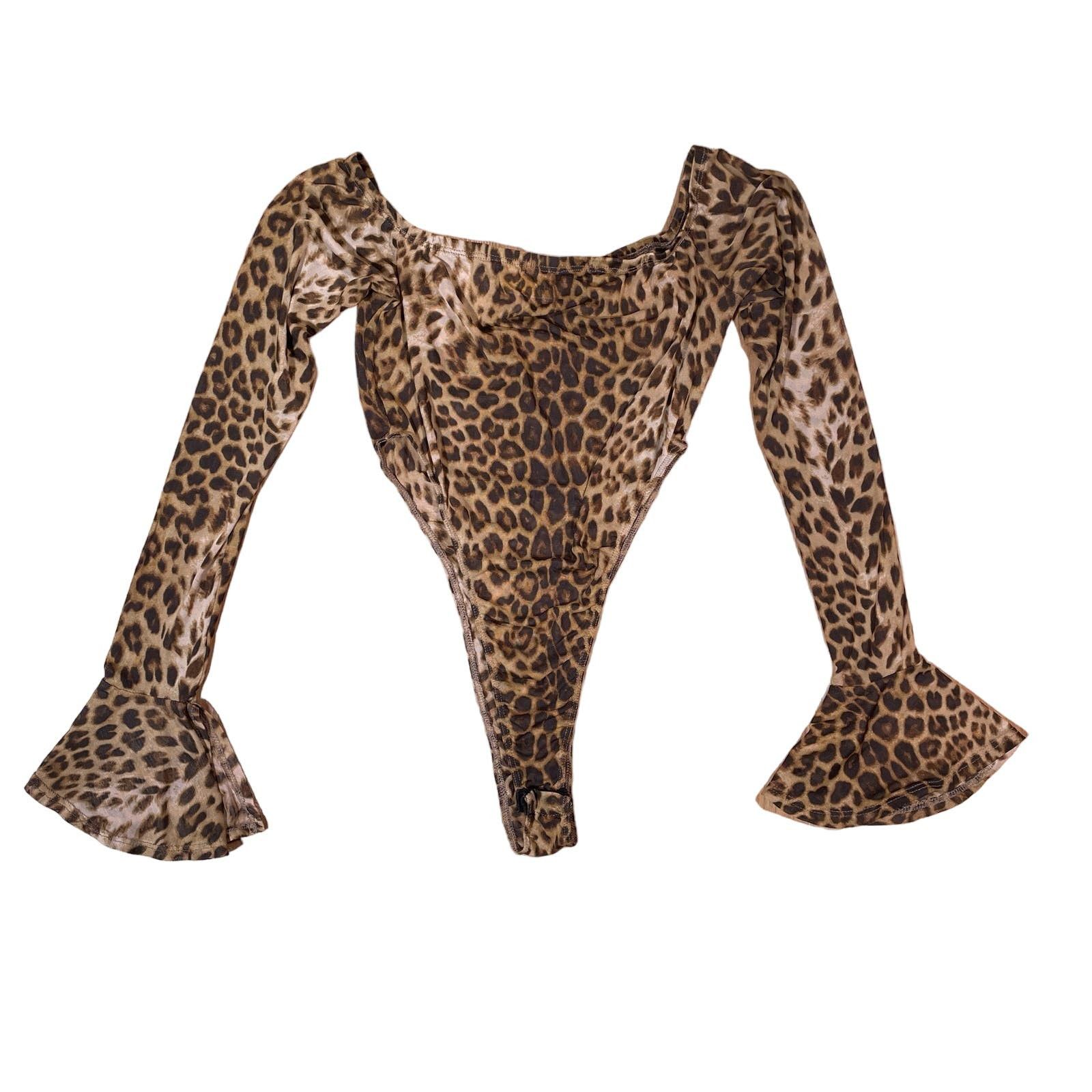 Vintage VTG 90's Sheer Leopard High Cut Leg Bodysuit Lingerie - S/M ...