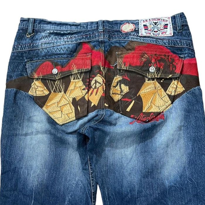 Vintage Y2K Akademiks Native American Embroidered Baggy Jeans | Grailed