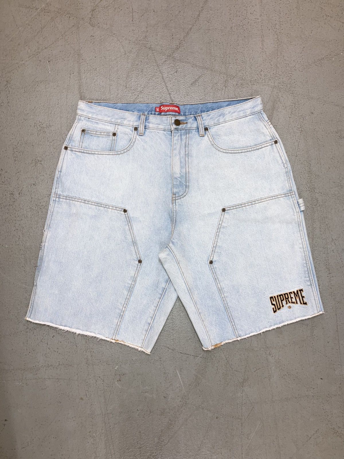 Supreme CRAZY SUPREME DOUBLE KNEE JORTS LIGHT WASH SHORTS | Grailed