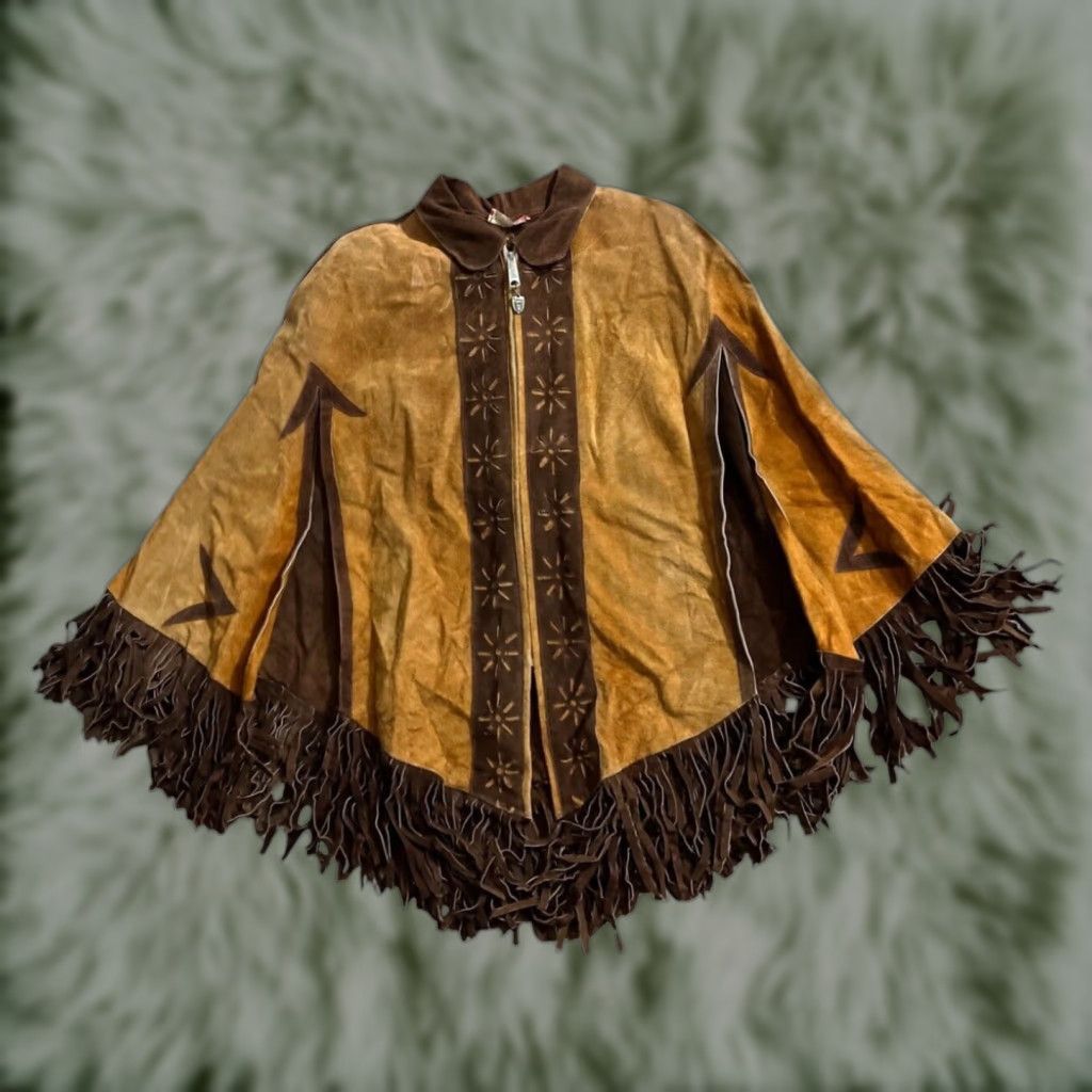 Vintage Western Suede Poncho Mens One Size Vintage Leather Fringe Cape ...