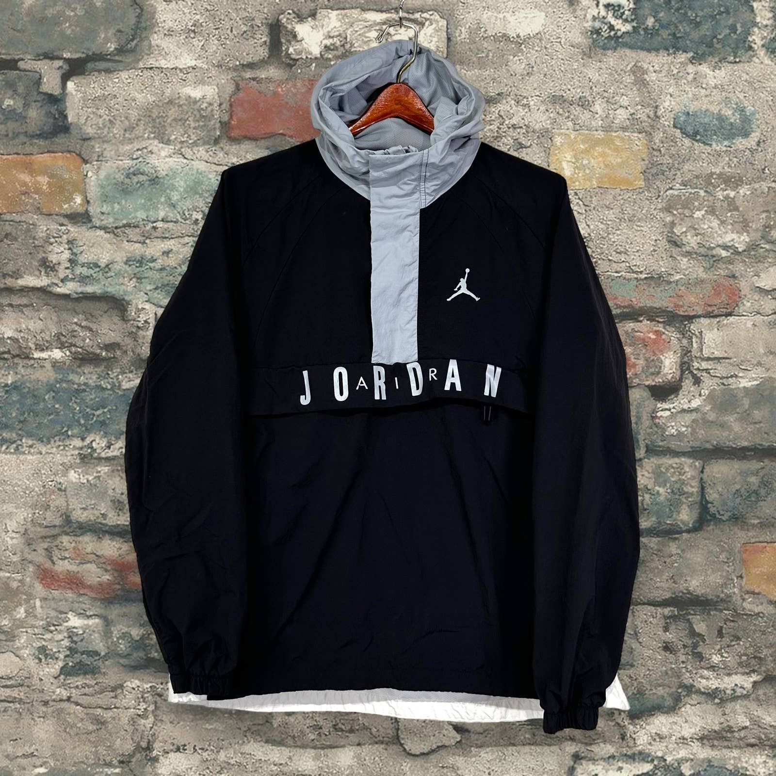 Jordan Brand × Nike × Vintage Jordan Windbreaker Jacket Black Grey ...