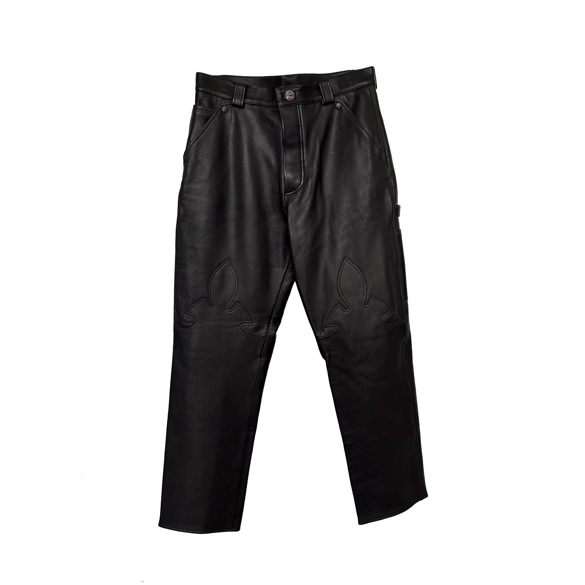 Chrome Hearts LEATHER FLEUR KNEE CARPENTER PANTS | Grailed