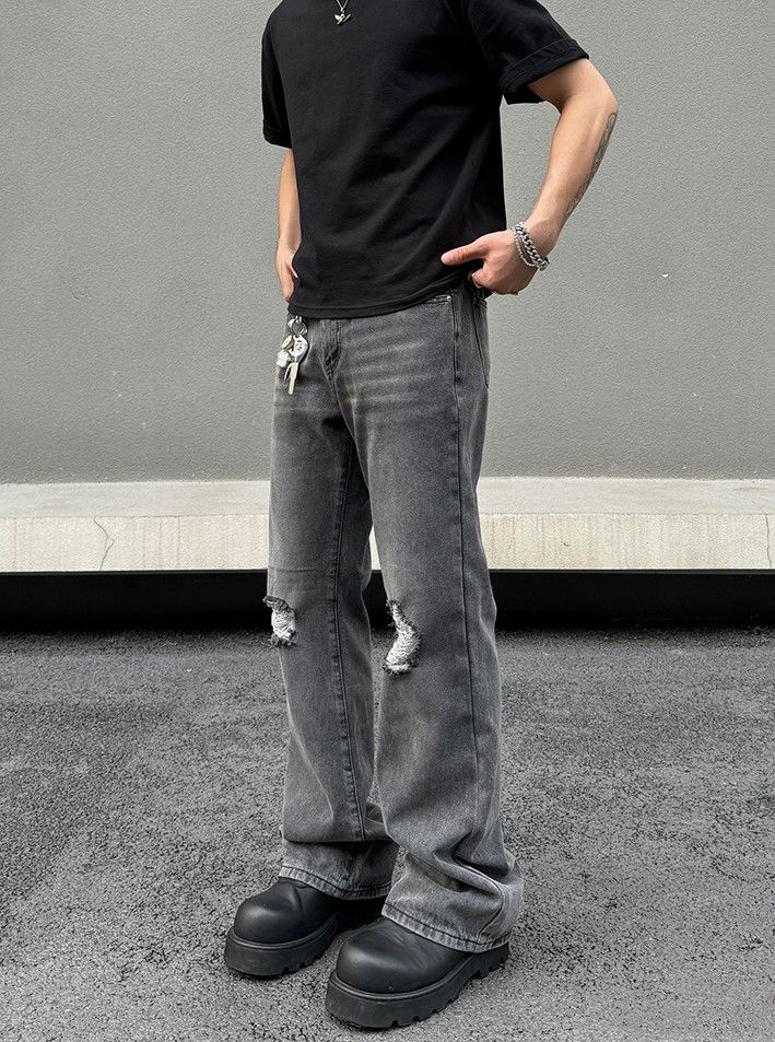 Jean × Streetwear Distressed Gray Baggy Stacked Denim Jeans | Grailed