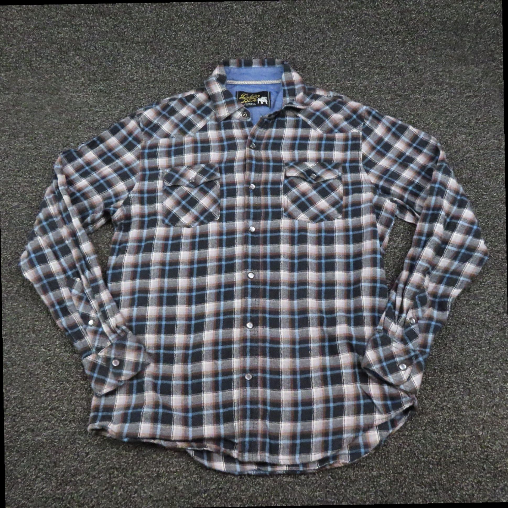 Vintage Brown and Blue Plaid Flannel Shirt with Snap Button Up Closure ...