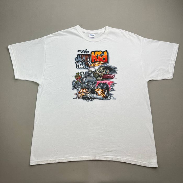 Gildan Hot Rod Car T-Shirt XXL White Rat Fink Cartoon Junk Yard Kid ...
