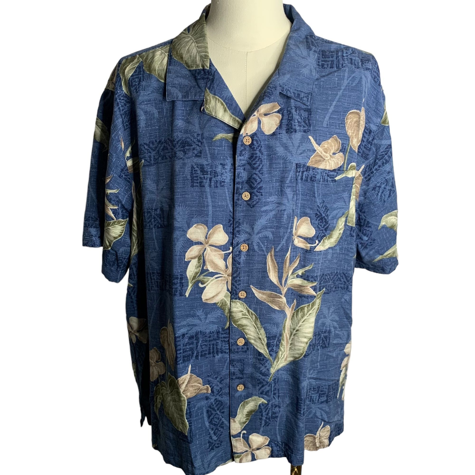 Batik Bay Batik Bay Silk Hawaiian Camp Shirt XXL Blue Floral Button Up ...