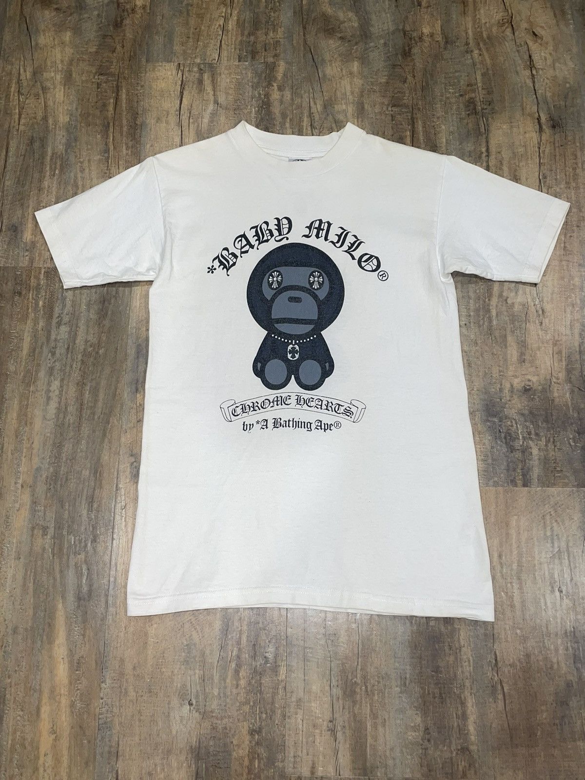 Bape Chrome Hearts x Bape Baby Milo Cross Necklace Logo White Tee | Grailed