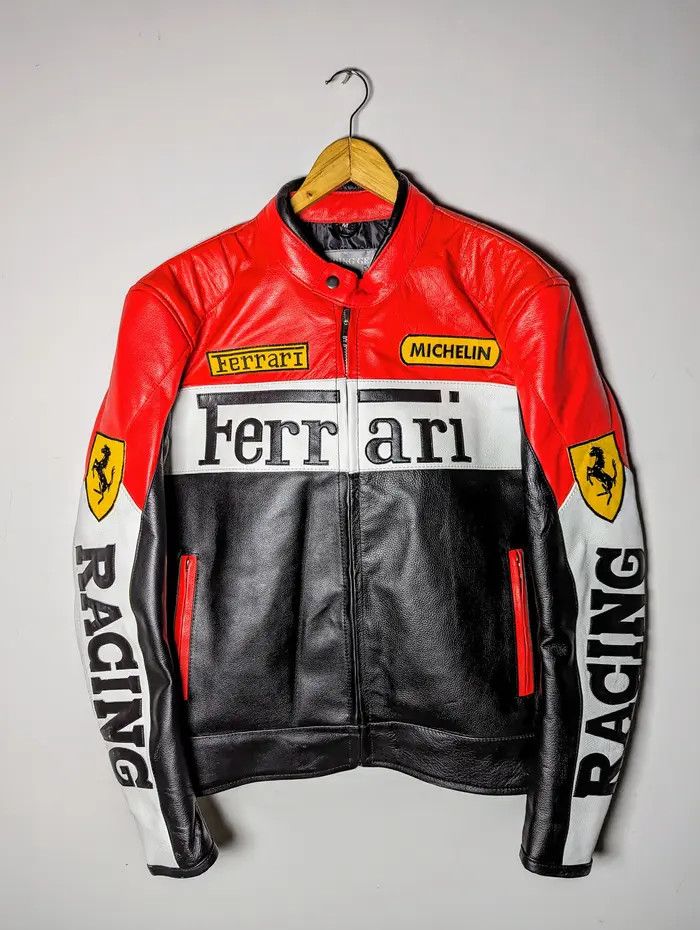 Ferrari × Leather Jacket Ferrari biker style street wear genuine ...