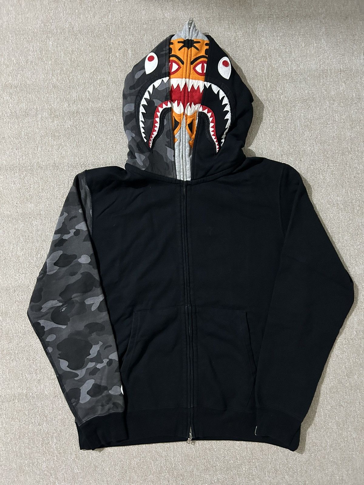 Bape Color Camo Tiger Shark Full Zip Double Hoodie | Grailed