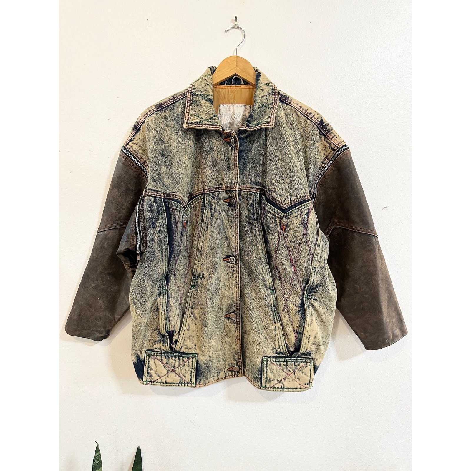 Vintage 80’s Acid Wash & Leather Convertible Moto Jacket | Grailed
