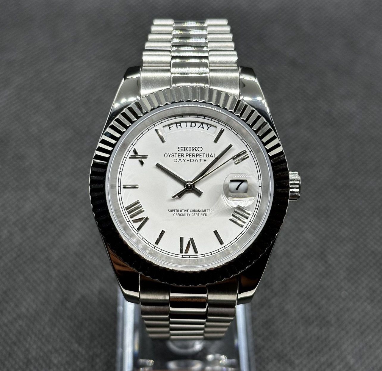 Custom × Seiko × Watch Seiko Mod Day-Date White Roman Presidential ...