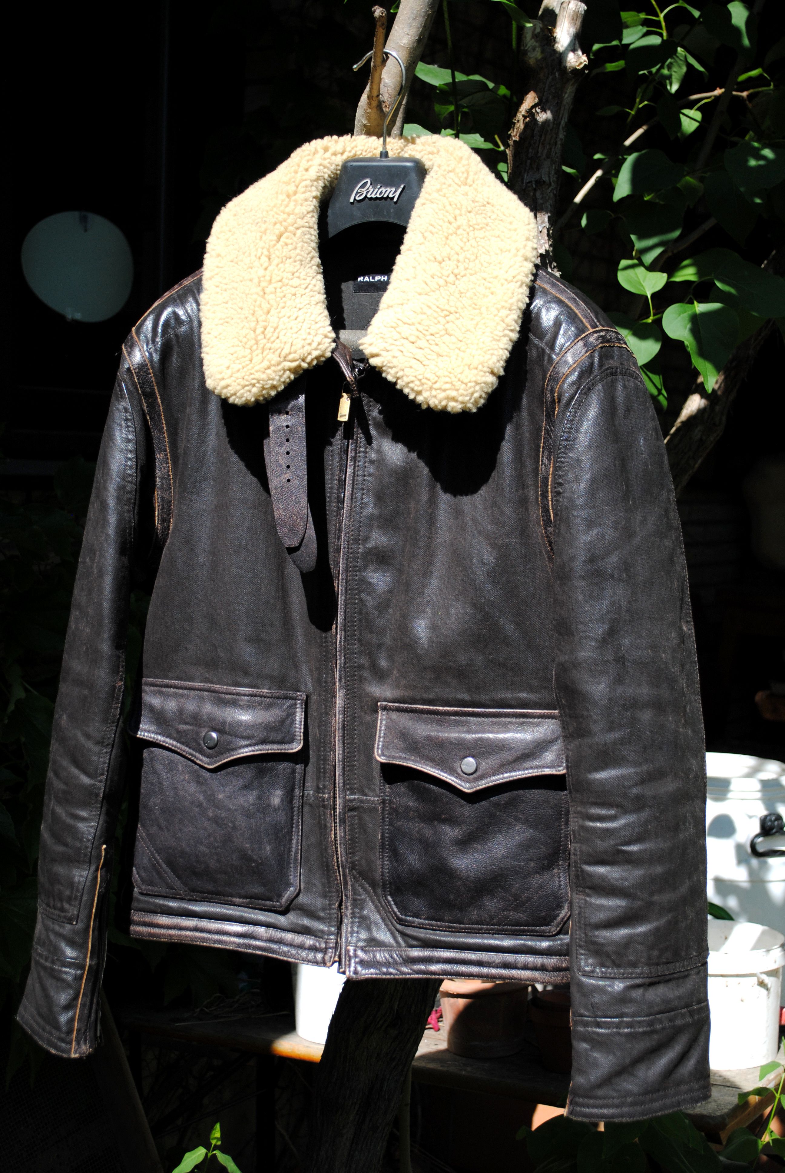 Ralph Lauren Black Label Waxed Denim Leather Shearling Aviator Pilot ...