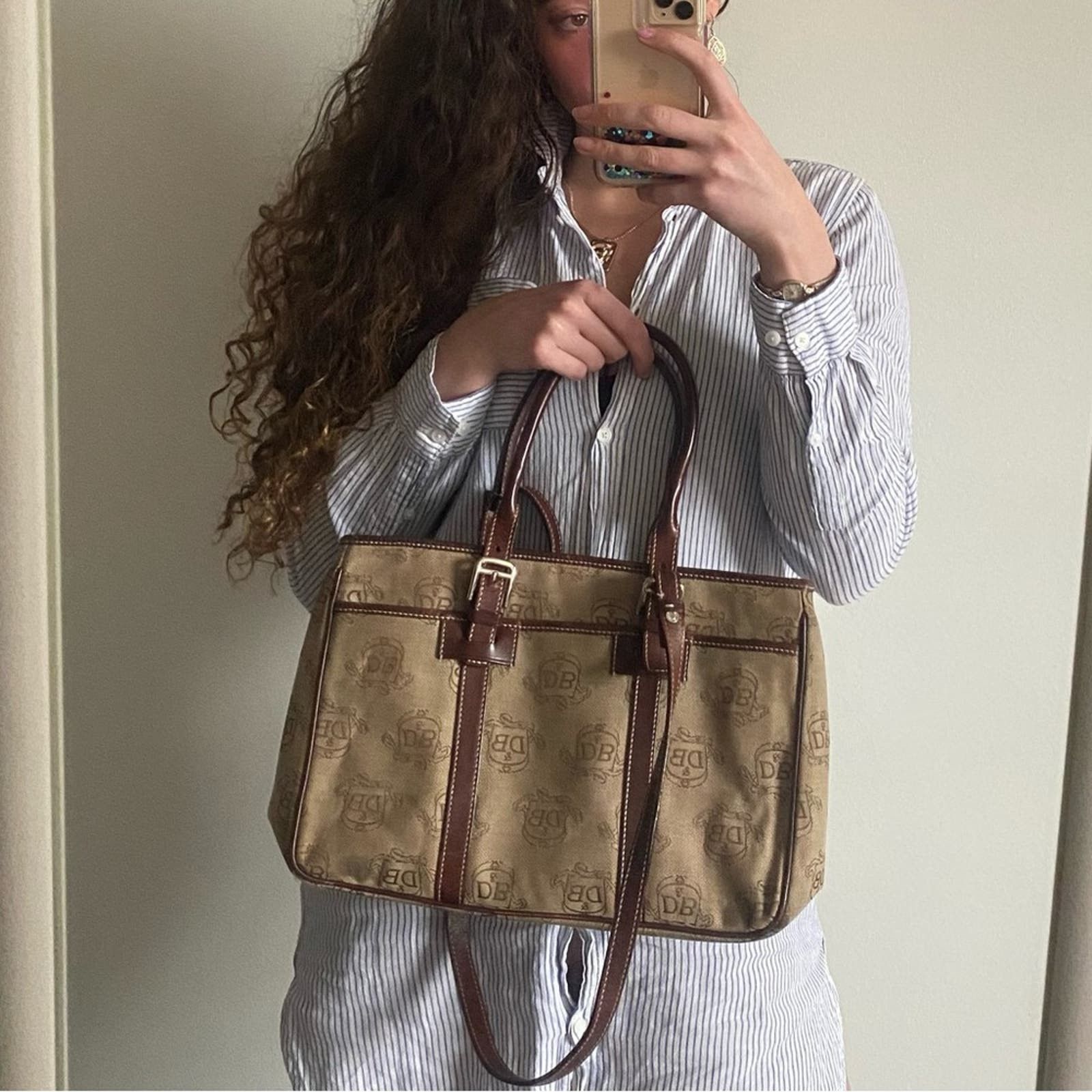 Dooney & Bourke Dooney & Bourke Tan/Brown Executive Satchel Logo Canvas ...