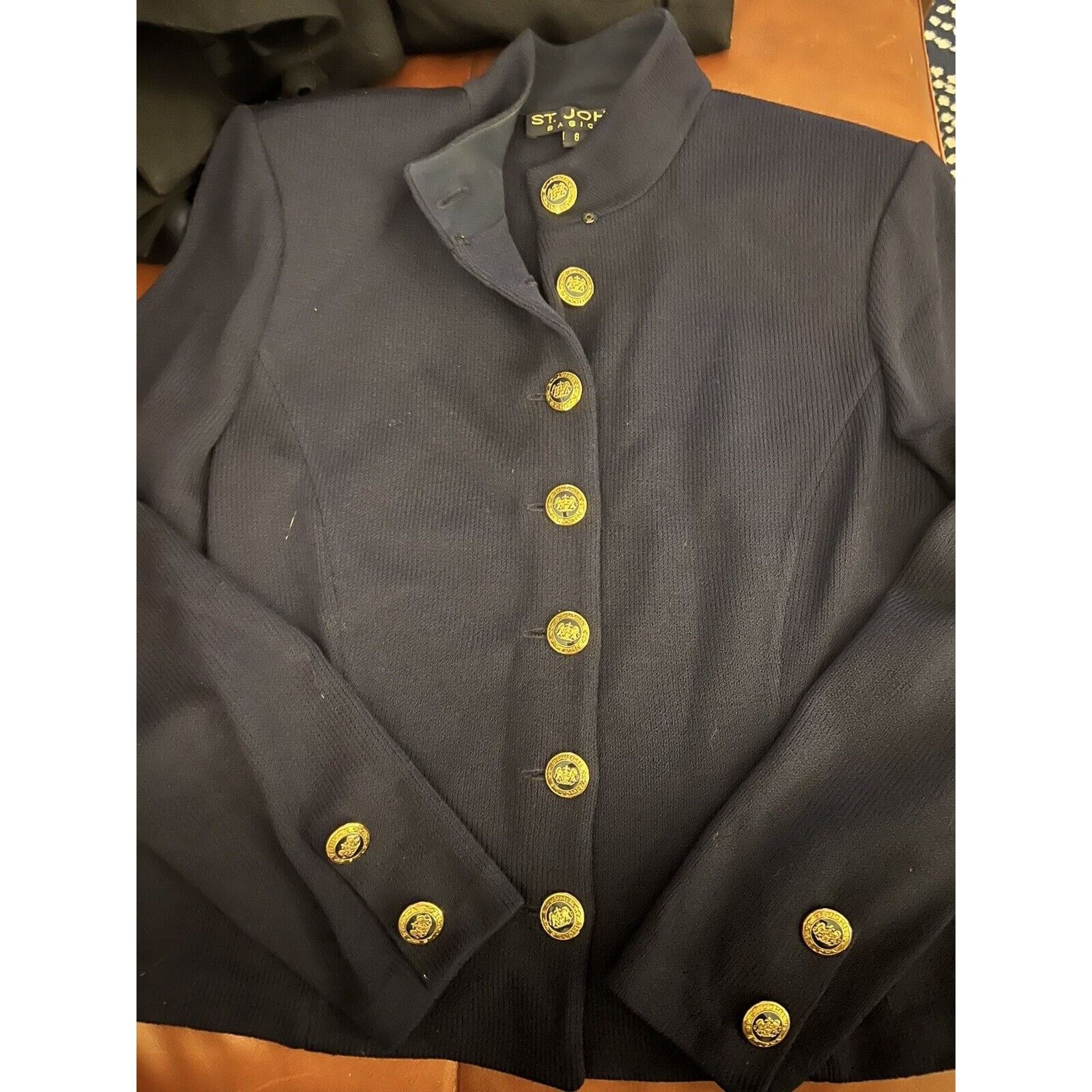 St. John Couture ST.JOHN BASIC KNIT Jacket Navy 8 Made In USA gold ...