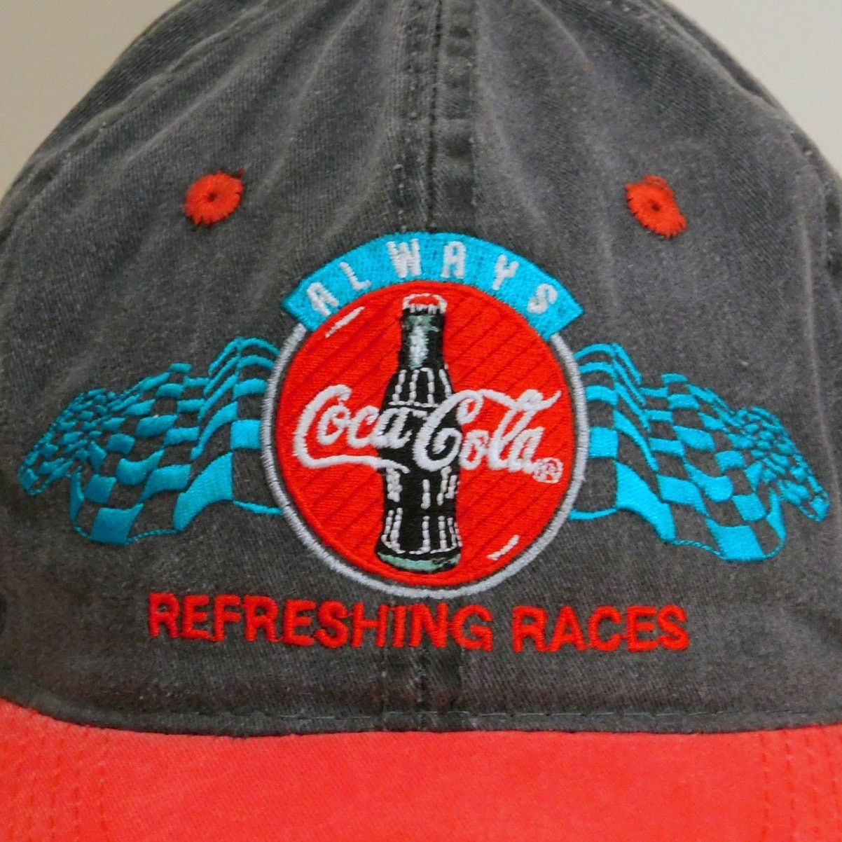 Coca Cola 90s Coca Cola Racing Hat Flag Embroidery Adjustable Gray Red ...