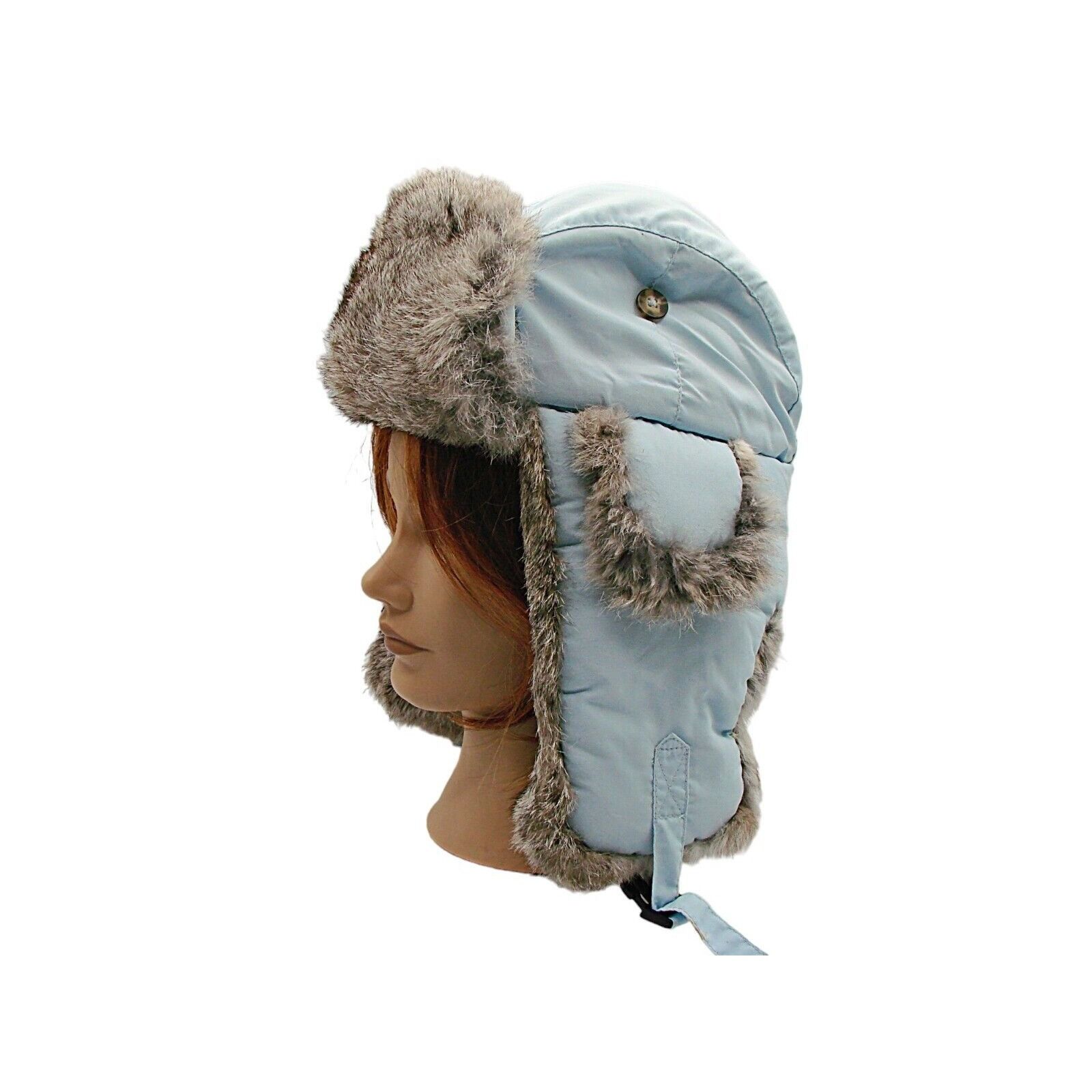 Vintage Mad Bomber Sky Blue Trapper Aviator Hat 100% Nylon Soft Rabb ...