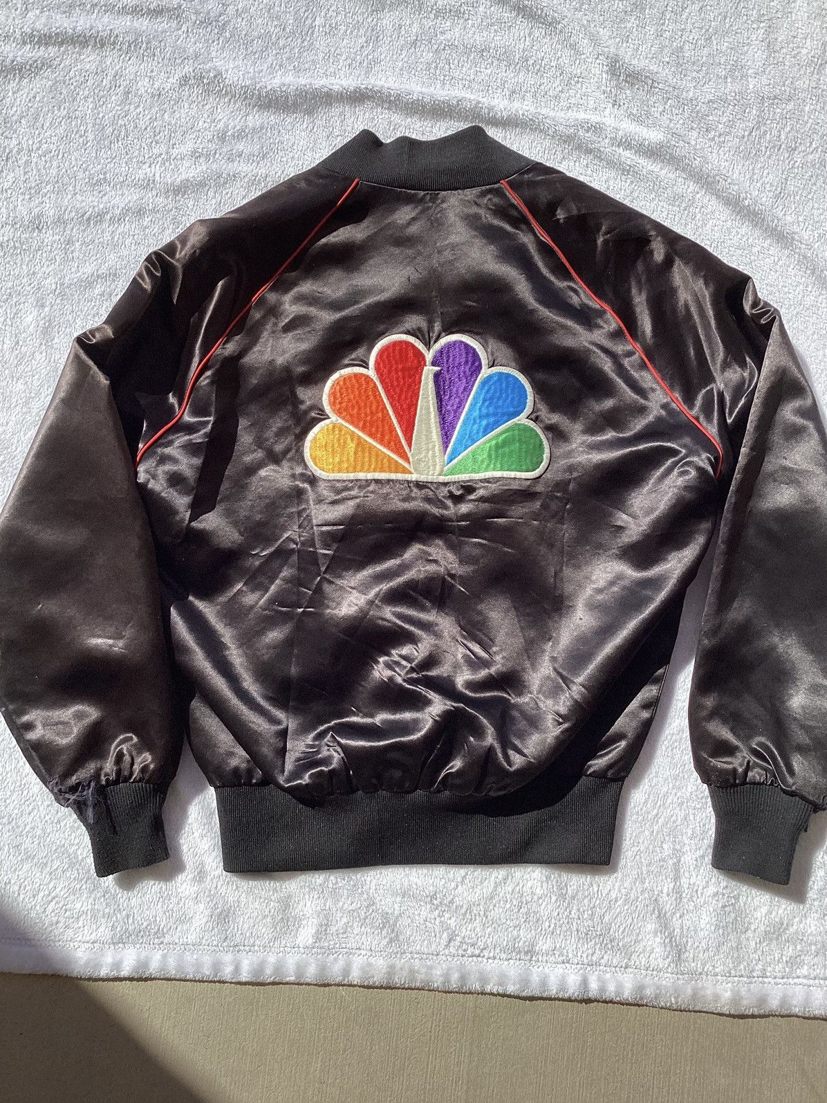 Vintage Vtg 80s NBC broadcasting station peacock logo bomber jacket ...