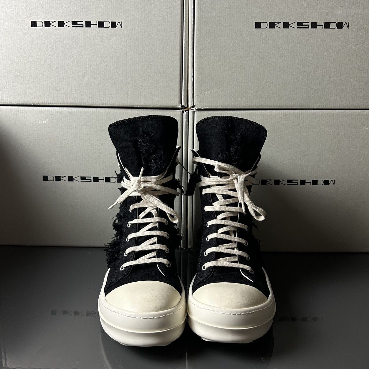 Rick Owens × Rick Owens Drkshdw Rick Owens Ramones High Black Slashed ...
