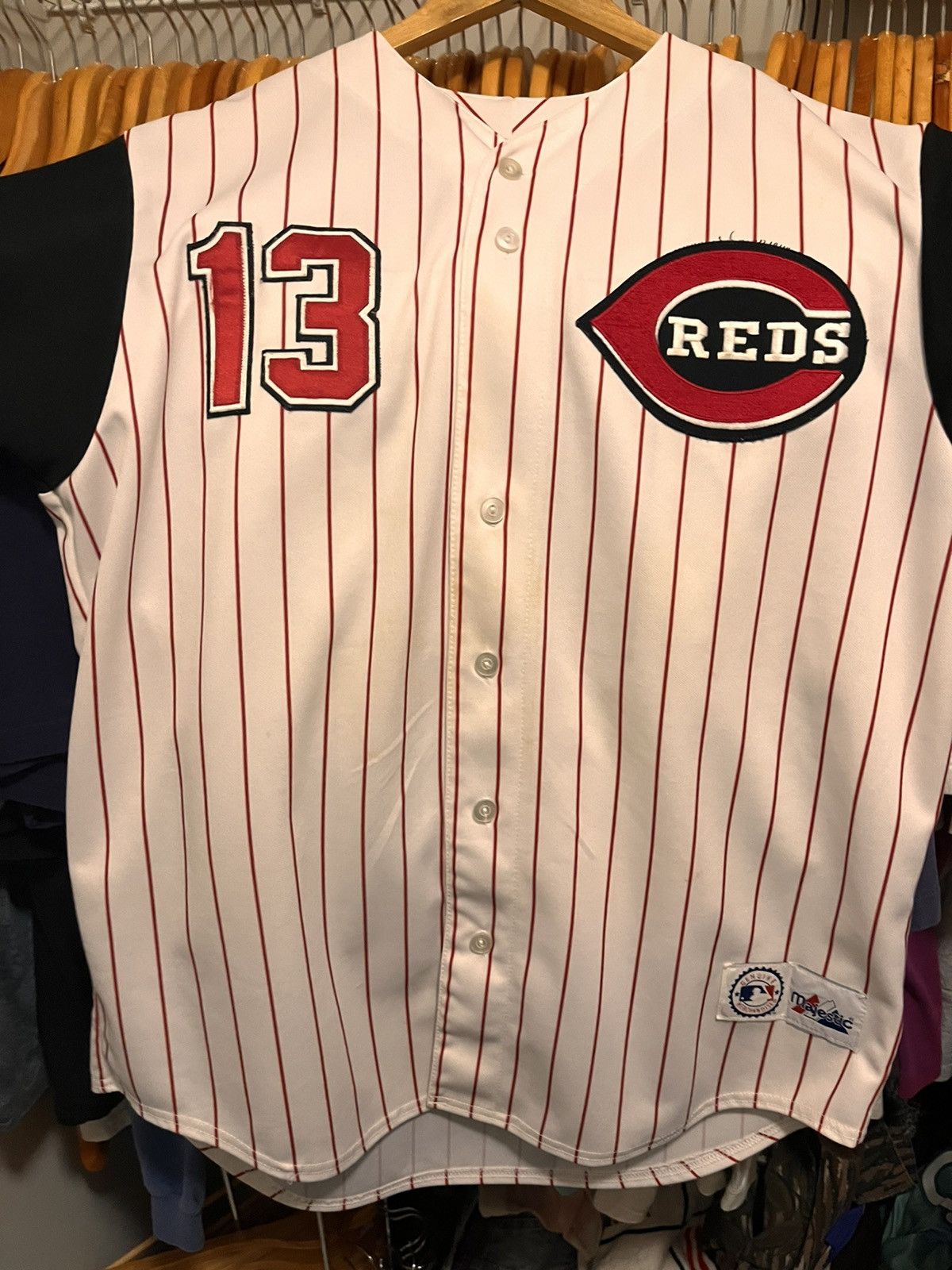 MLB × Majestic × Vintage 90s Reds pinstripe jersey | Grailed