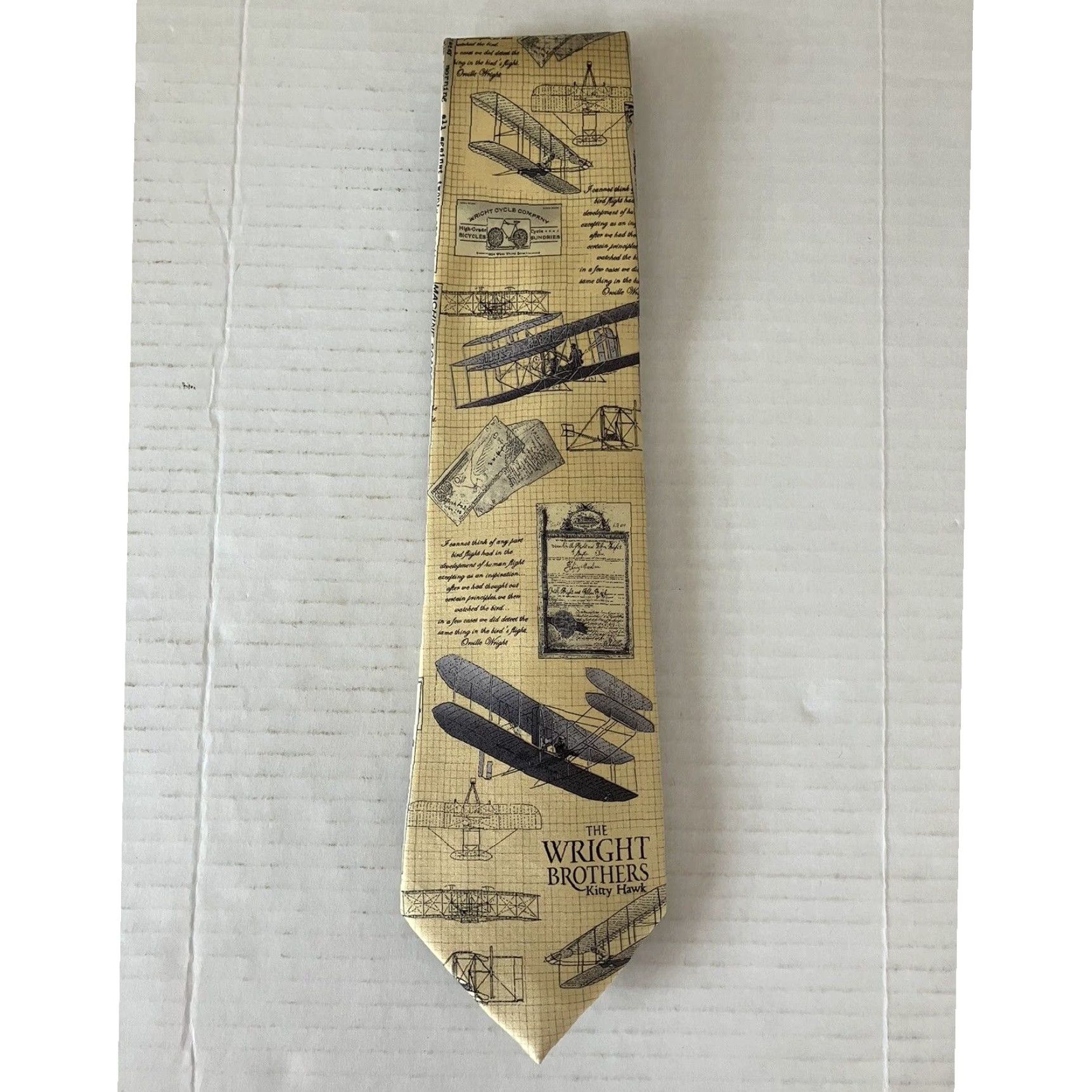 Vintage Yellow and Black Silk Necktie Featuring Wright Brothers Kitty ...