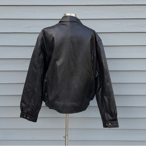 Vintage Vintage 90s y2k Black Leather Menards Logo Work Bomber XXL ...