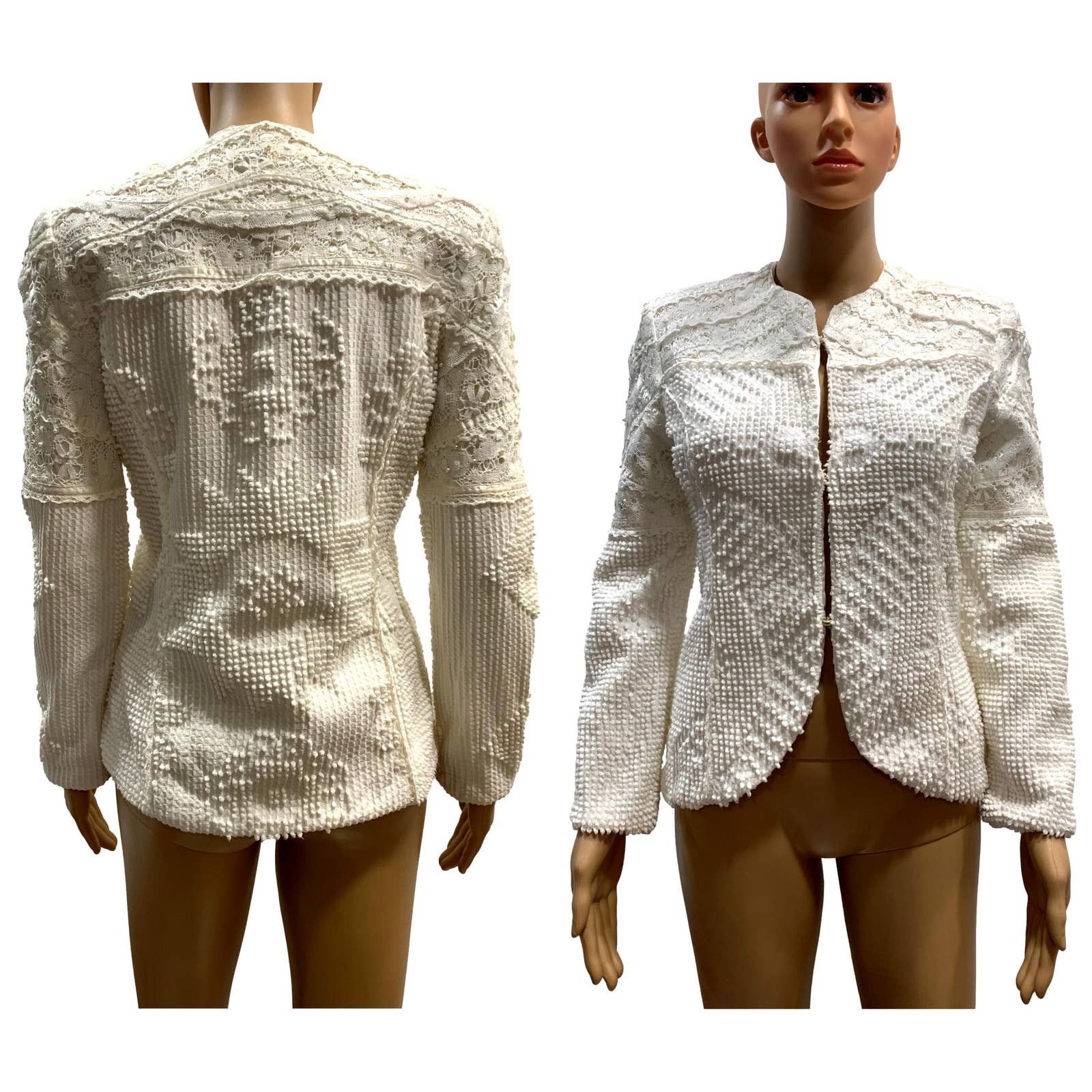 Vintage 80s Ivory Chenille Jacket w Pearls and Lace | Romantic | Grailed