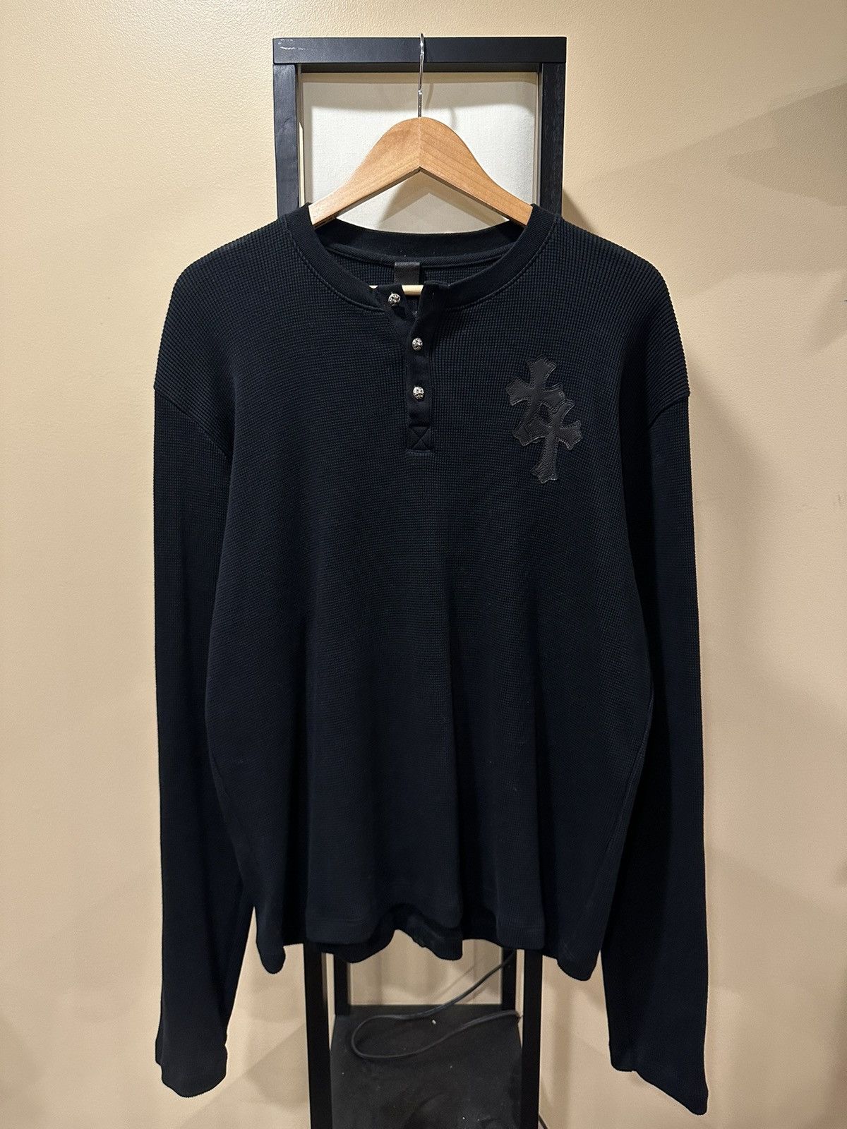 Chrome Hearts Chrome Hearts Waffle Henley Collar Leather Cross Logo ...