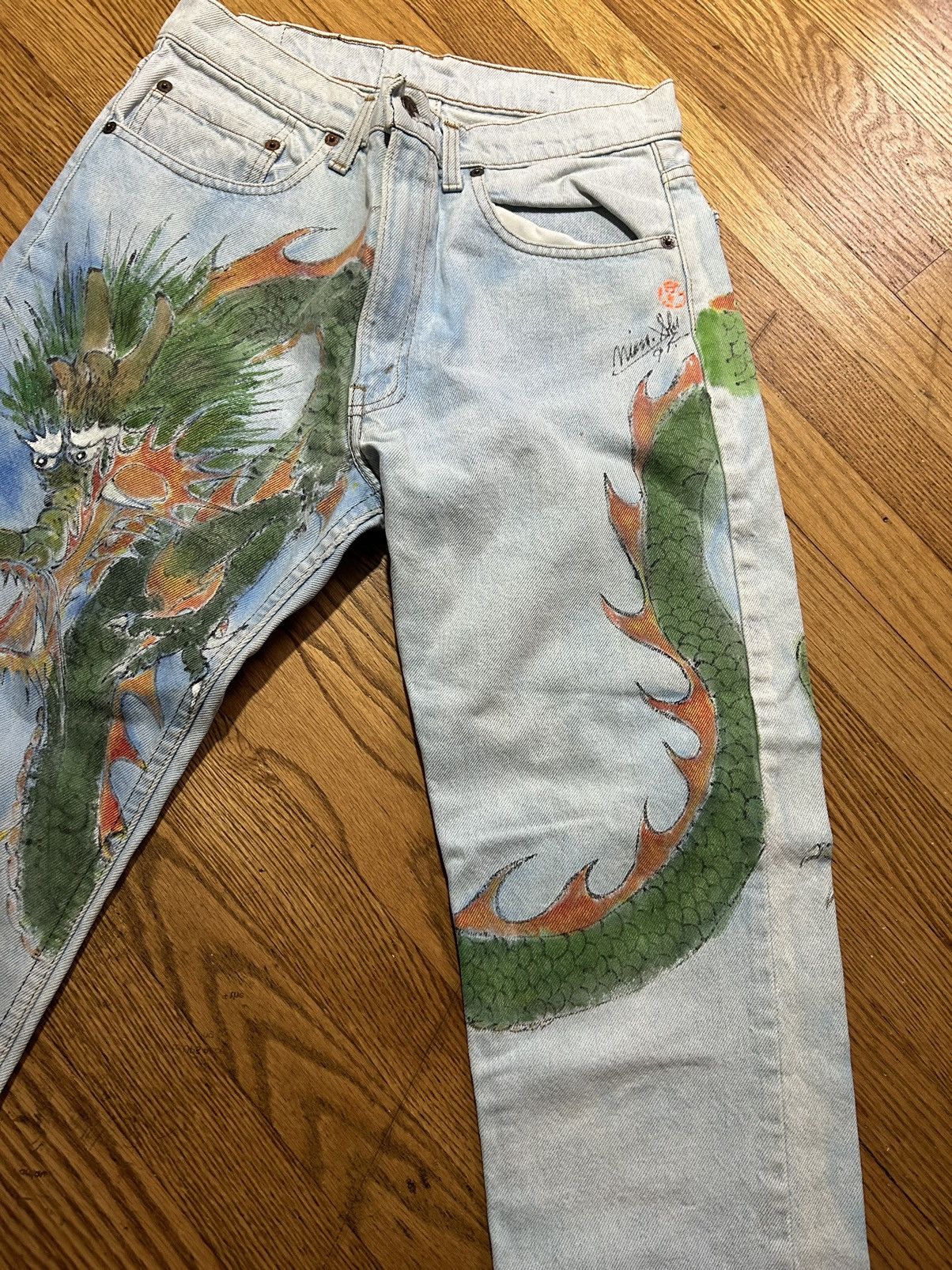 Levi's 90s Hand Painted Dragon Jeans | Grailed