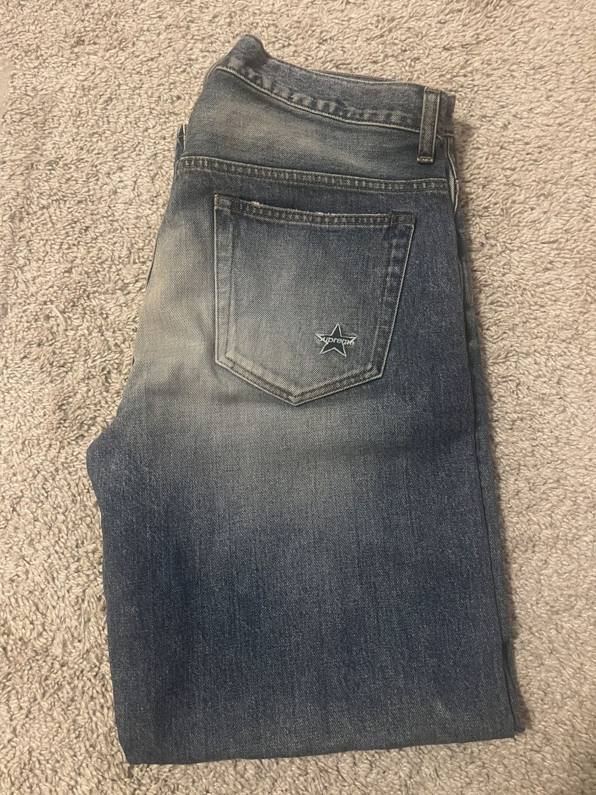 Supreme Supreme Distressed Loose Fit Selvedge Jeans (SS24) | Grailed