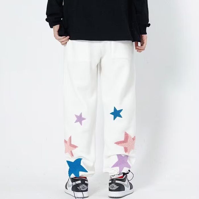 Vintage Street fashion white hip hop fluffy star sweatpants | Grailed