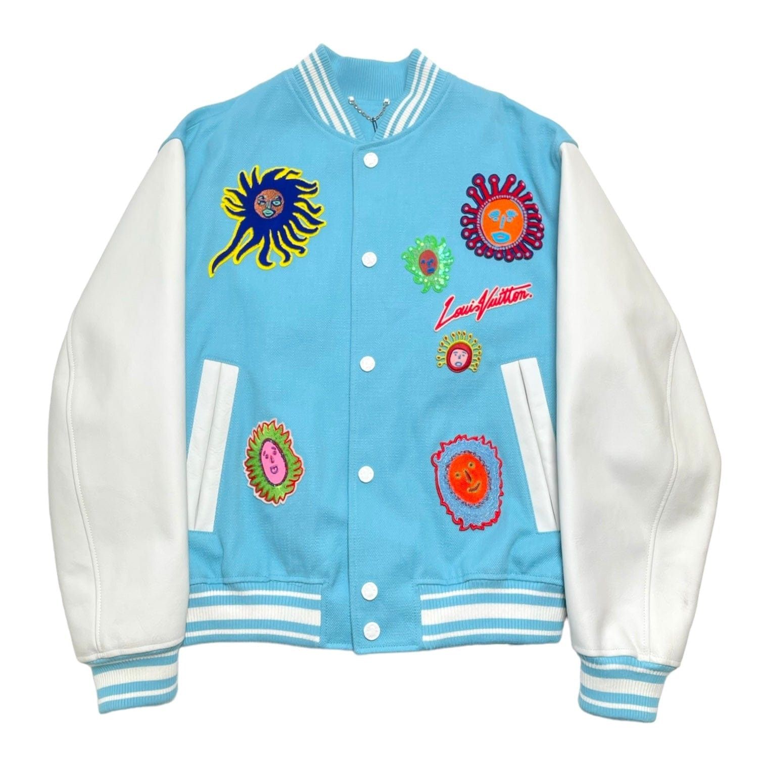 Louis Vuitton LV x YK Embroidered Faces Varsity Jacket Blue | Grailed