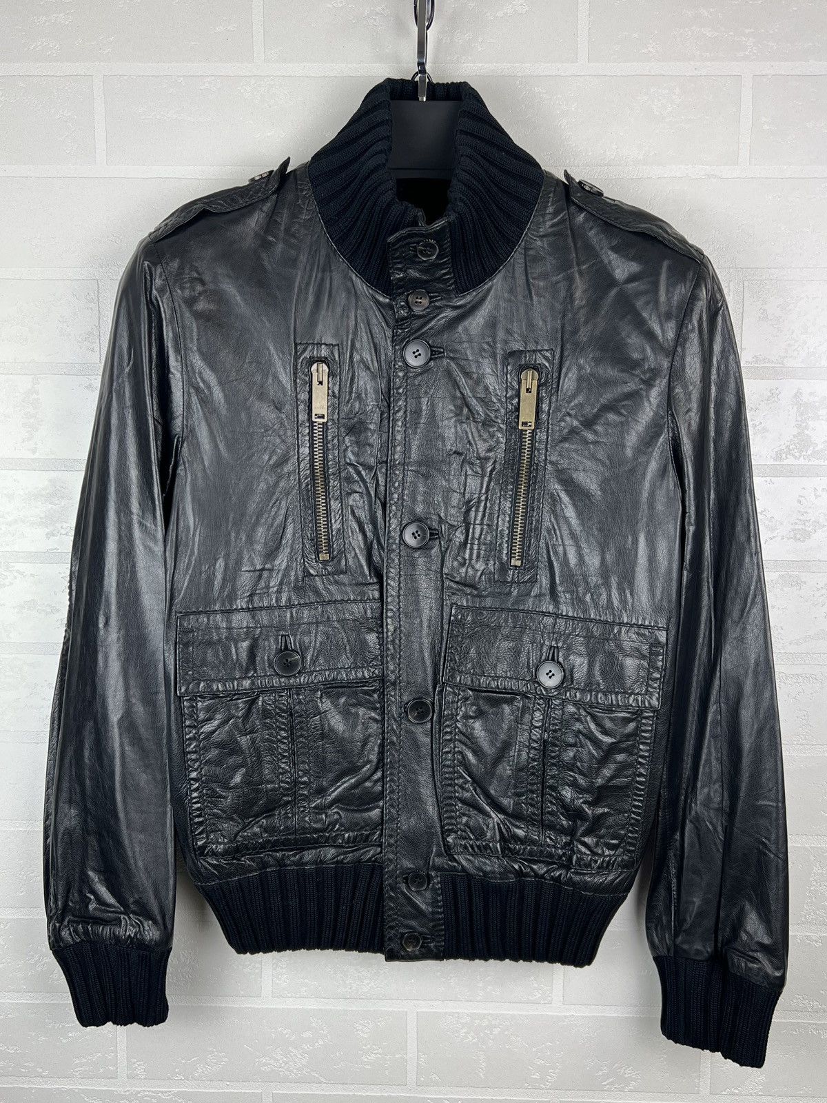 Gucci × Leather Jacket GUCCI Jacket Leather Bomber Slim MADONNA RONALDO ...