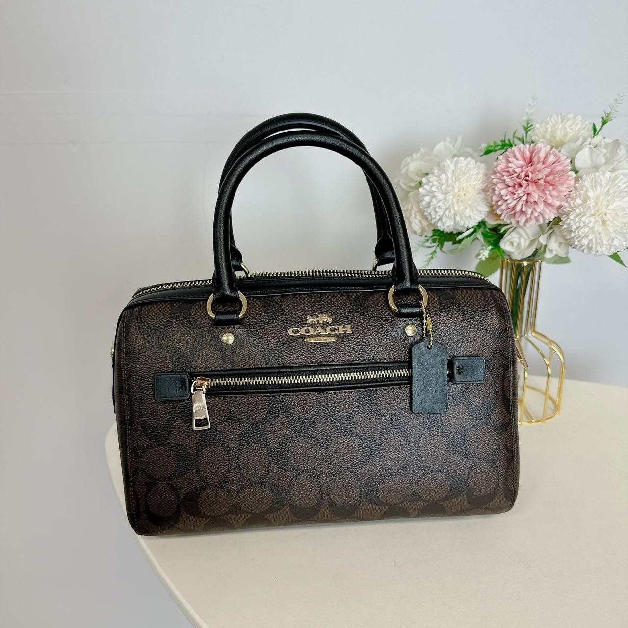 Coach COACH F83607 ROWAN SATCHEL IN SIGNATURE CANVAS BROWN BLACK | Grailed