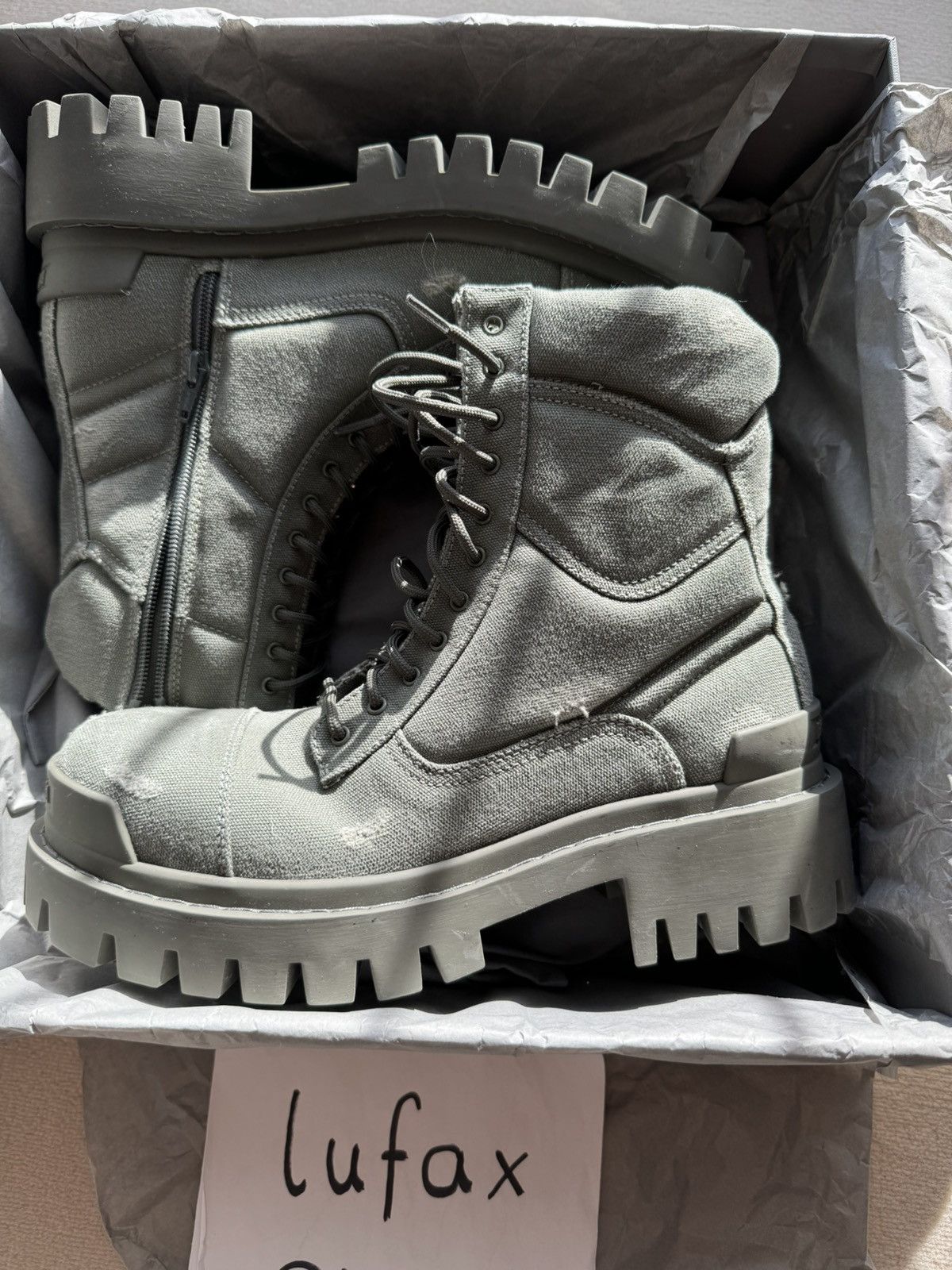 Balenciaga NEW | *RARE* FW22 DISTRESSED CANVAS STRIKE COMBAT BOOT KANYE ...