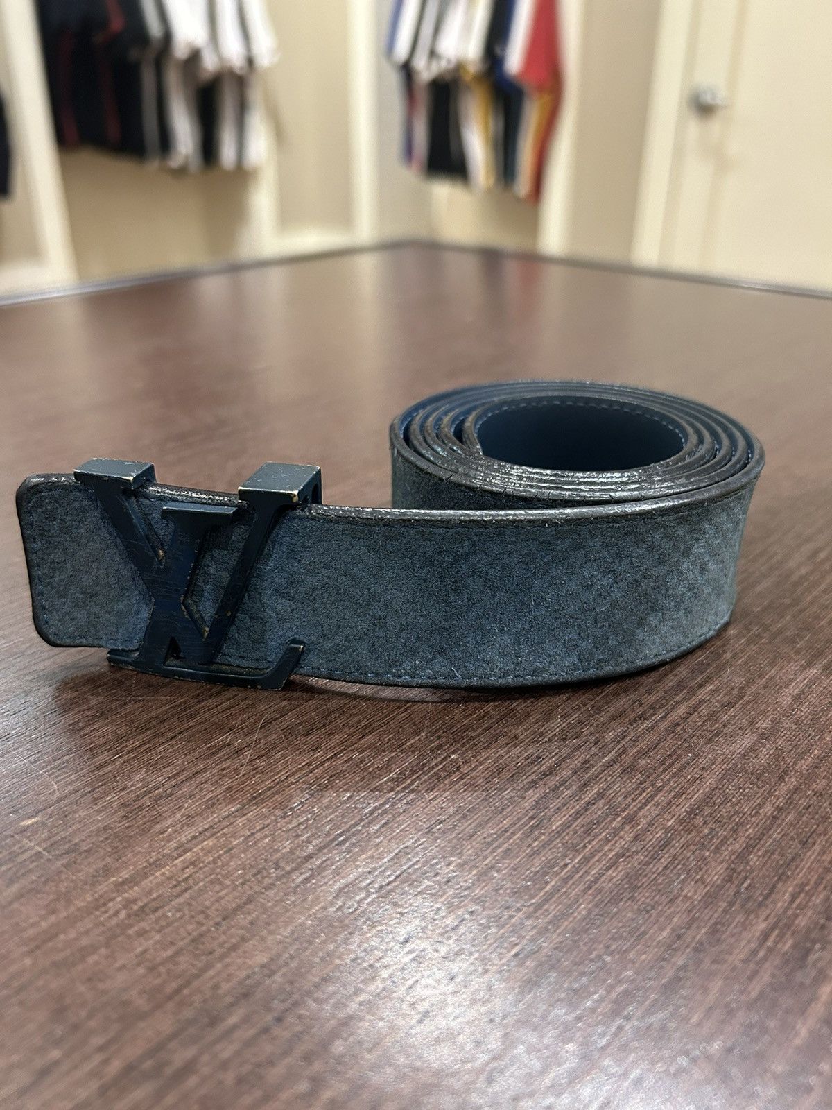 Louis Vuitton Louis Vuitton Blue Suede Checkerboard Belt | Grailed