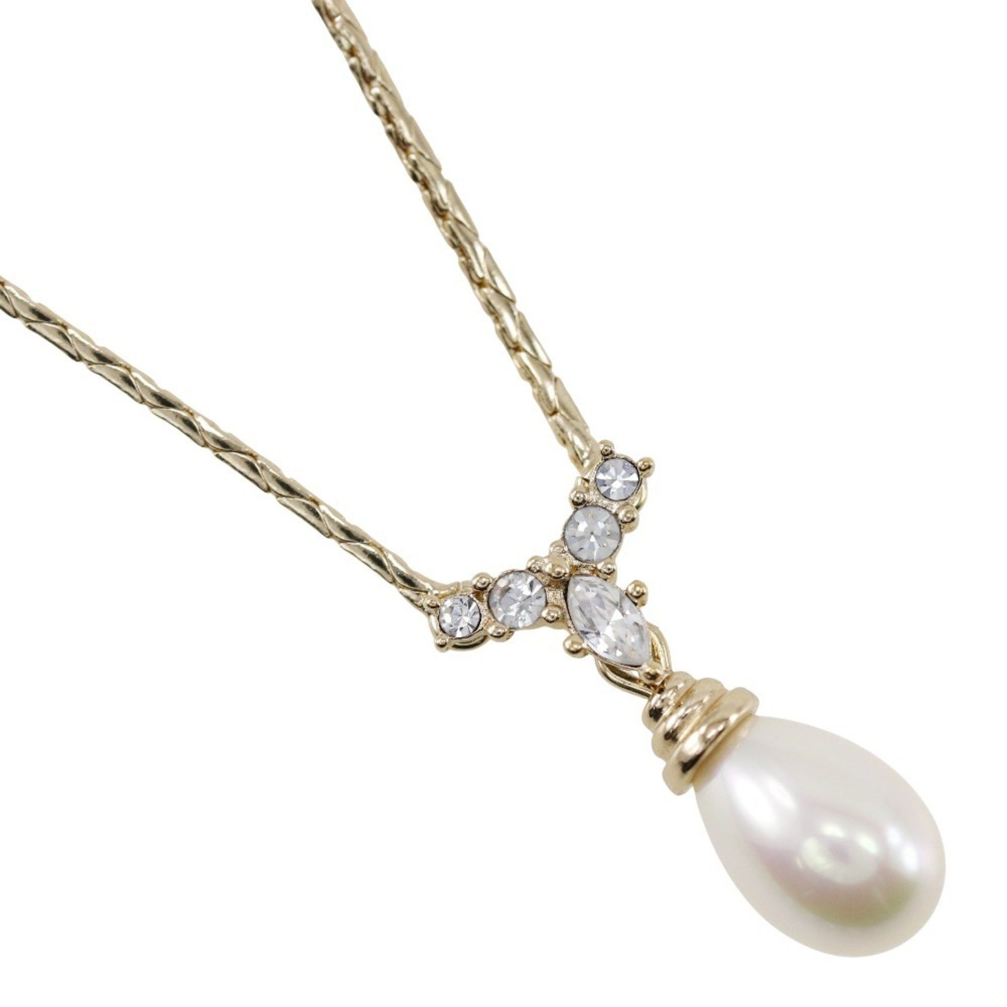 Dior Christian Dior Necklace Gold Plated x Fake Pearl Rhinestone Approx ...