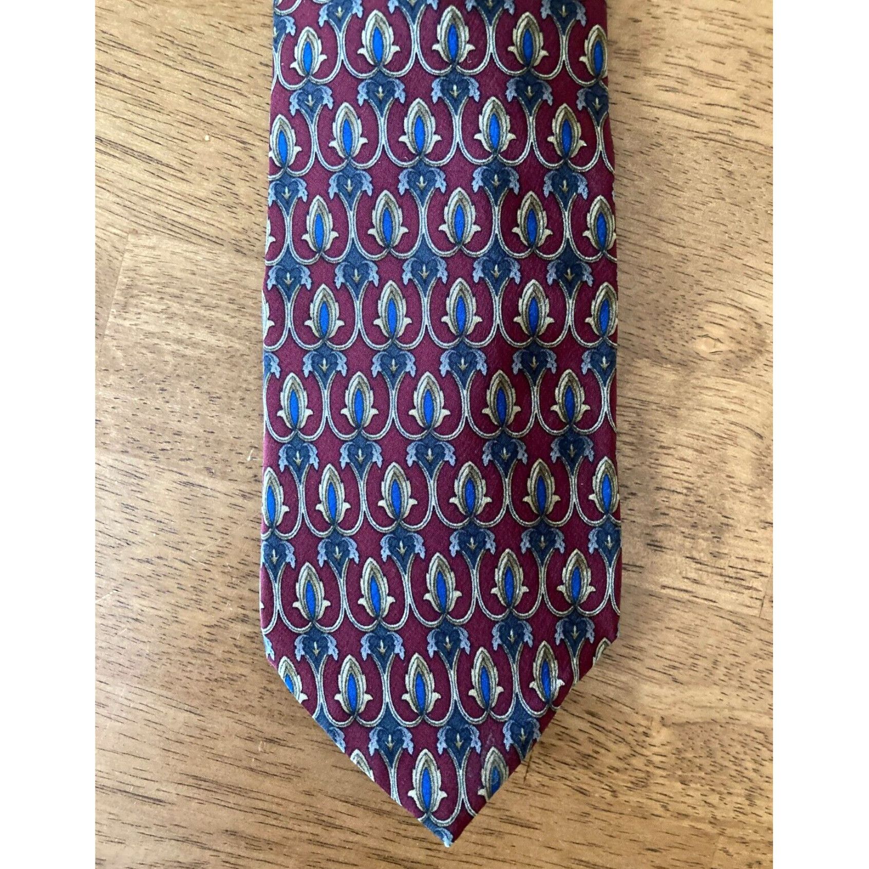 Vintage Maroon Blue Tan Silk Necktie Tie for the Discerning Gentleman ...