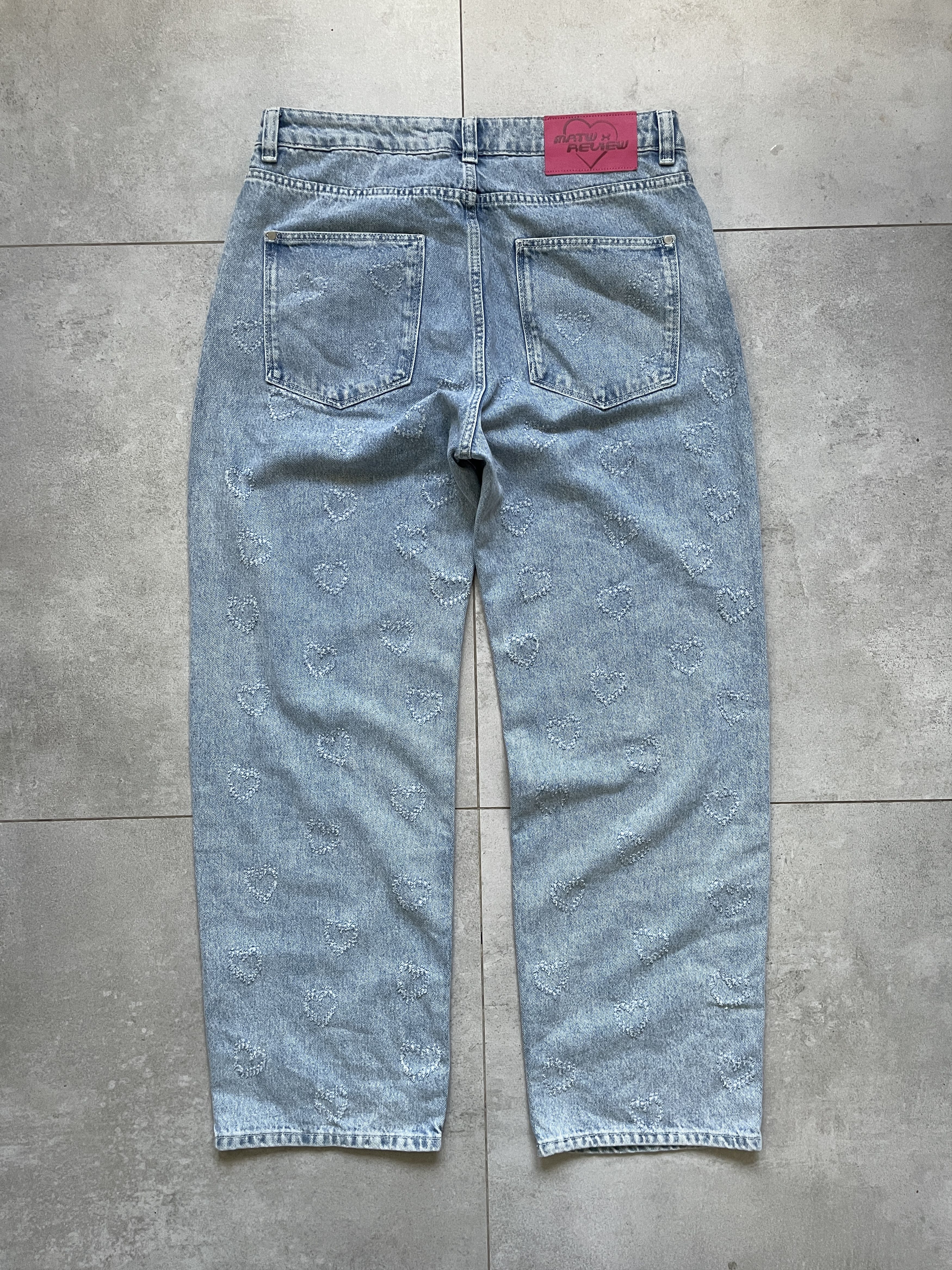 Review × Streetwear Y2K MATW X REVIEW LOVE HEART LIGHT BLUE BAGGY DENIM ...