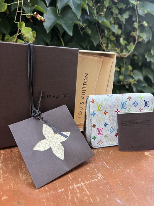 Louis Vuitton takashi murkami X LV multi color wallet with pink guts ...