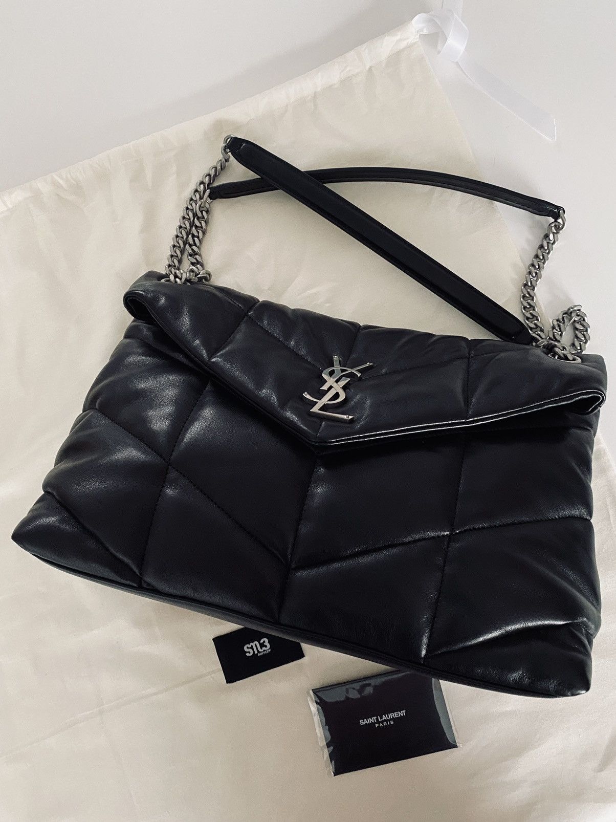 Saint Laurent Paris YSL medium puffer shoulder bag in black | Grailed