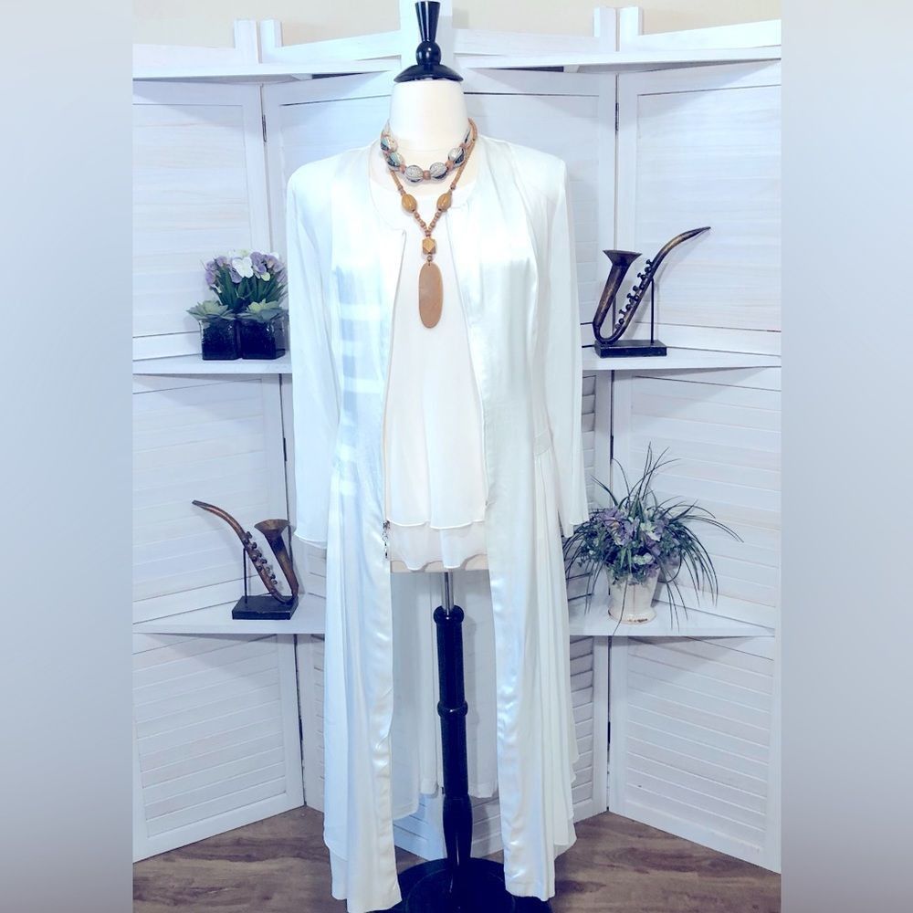 Vintage Vtge 70s sheer chiffon cream duster maxi dress cover up XL ...