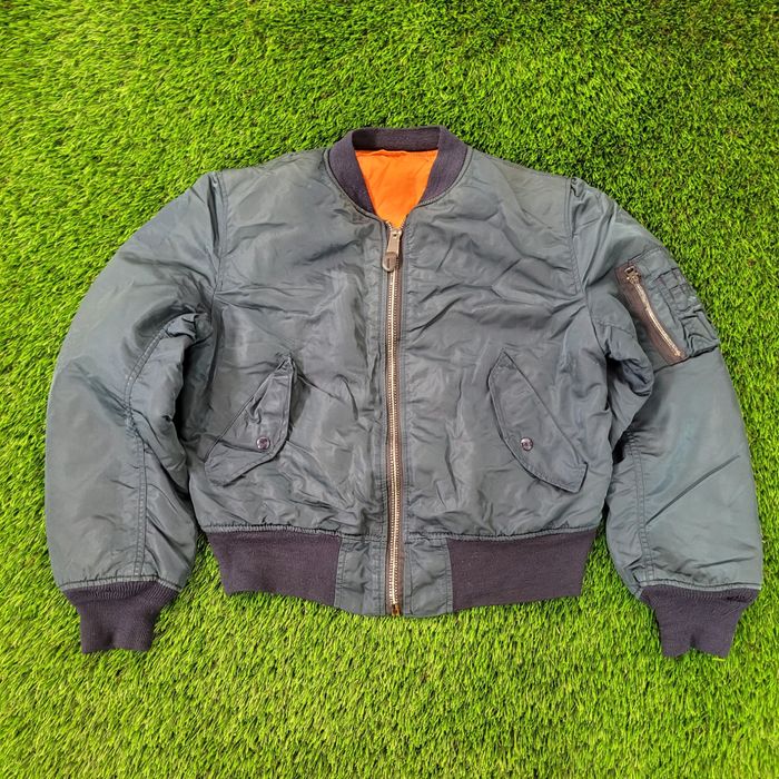 Alpha Industries Vintage Alpha-Industries MA-1 Flight Jacket Medium 23x23 Blue Military Bomber ...