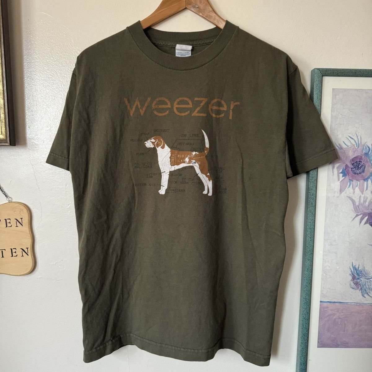 Vintage RARE 2000s Weezer Dog Anatomy green t-shirt | Grailed