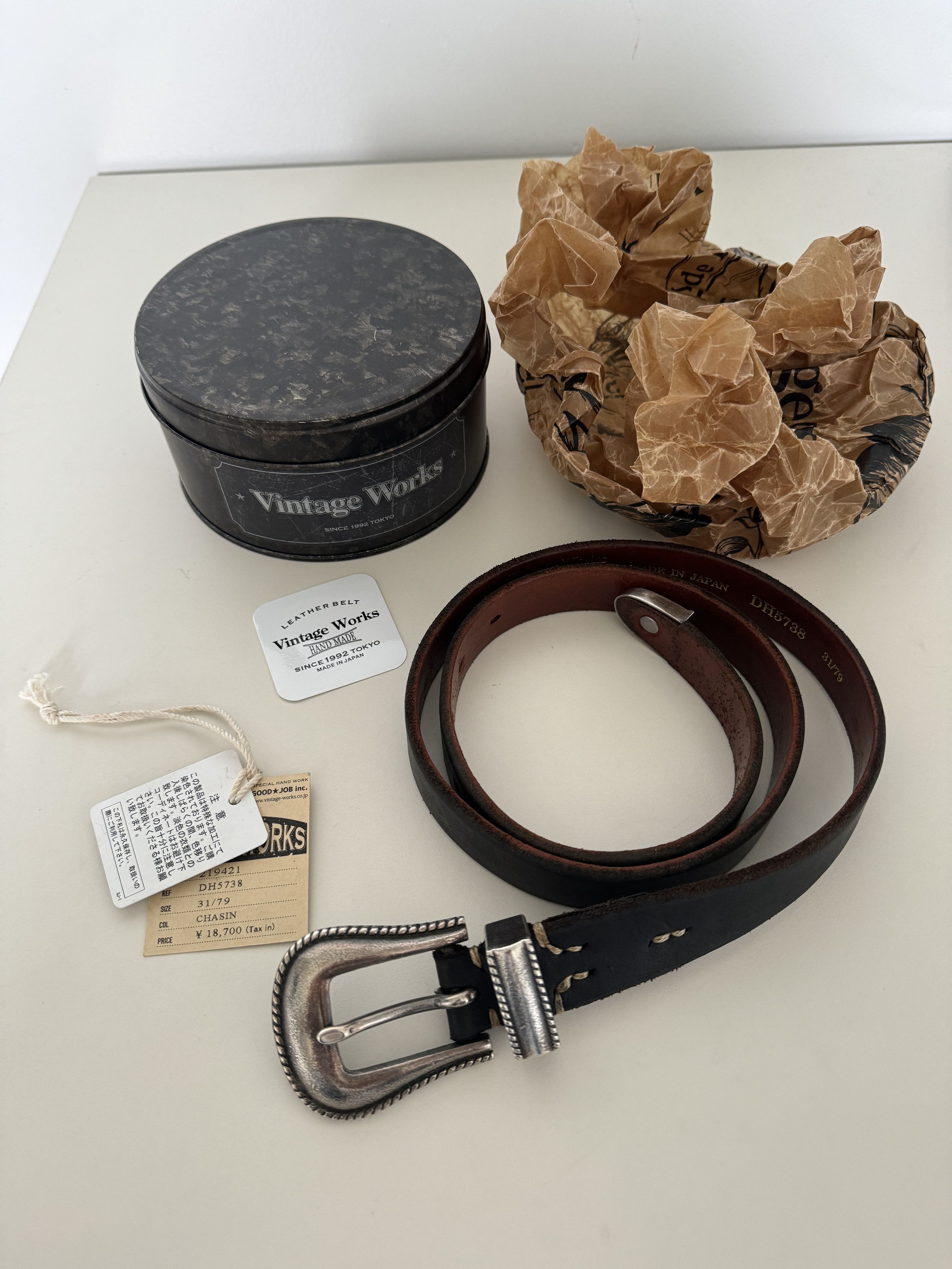 Japanese Brand Vintage Leather Works Tokyo Japan Tea core Western Belt ...