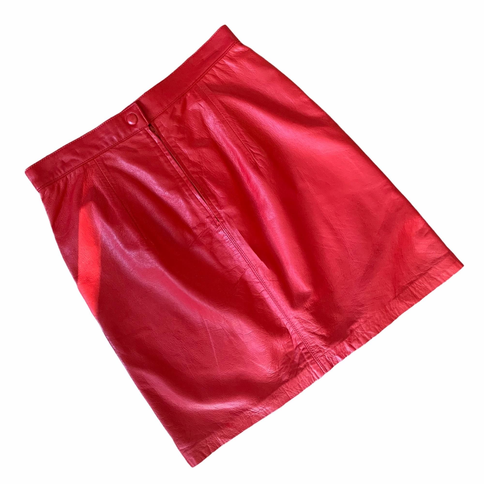 Vintage Vintage Cache Cherry Red Genuine Leather Skirt 8 | Grailed