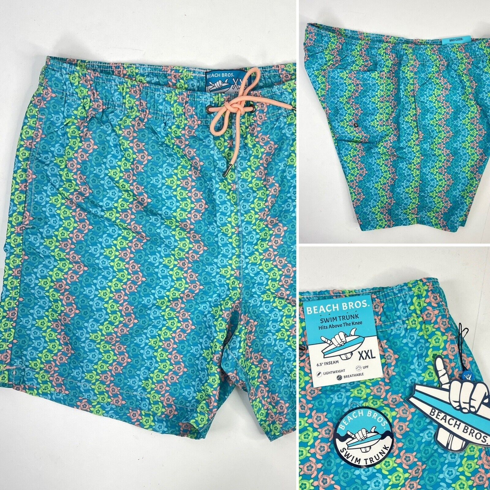 Streetwear Beach Bros Ombre Turtle Coral UPF Psychedelic Swim Suit Trun ...