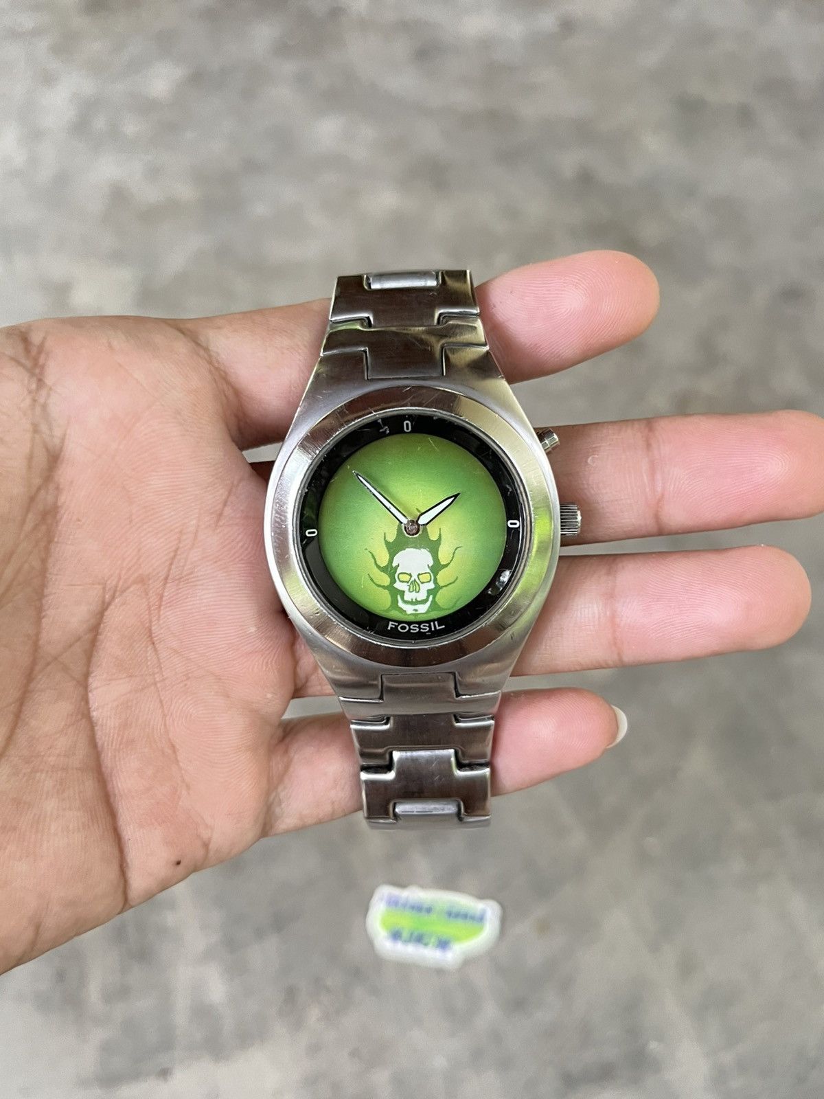 Fossil × Vintage × Watch Vintage FOSSIL BIG TIC WATCH SKULL FLAME GREEN ...